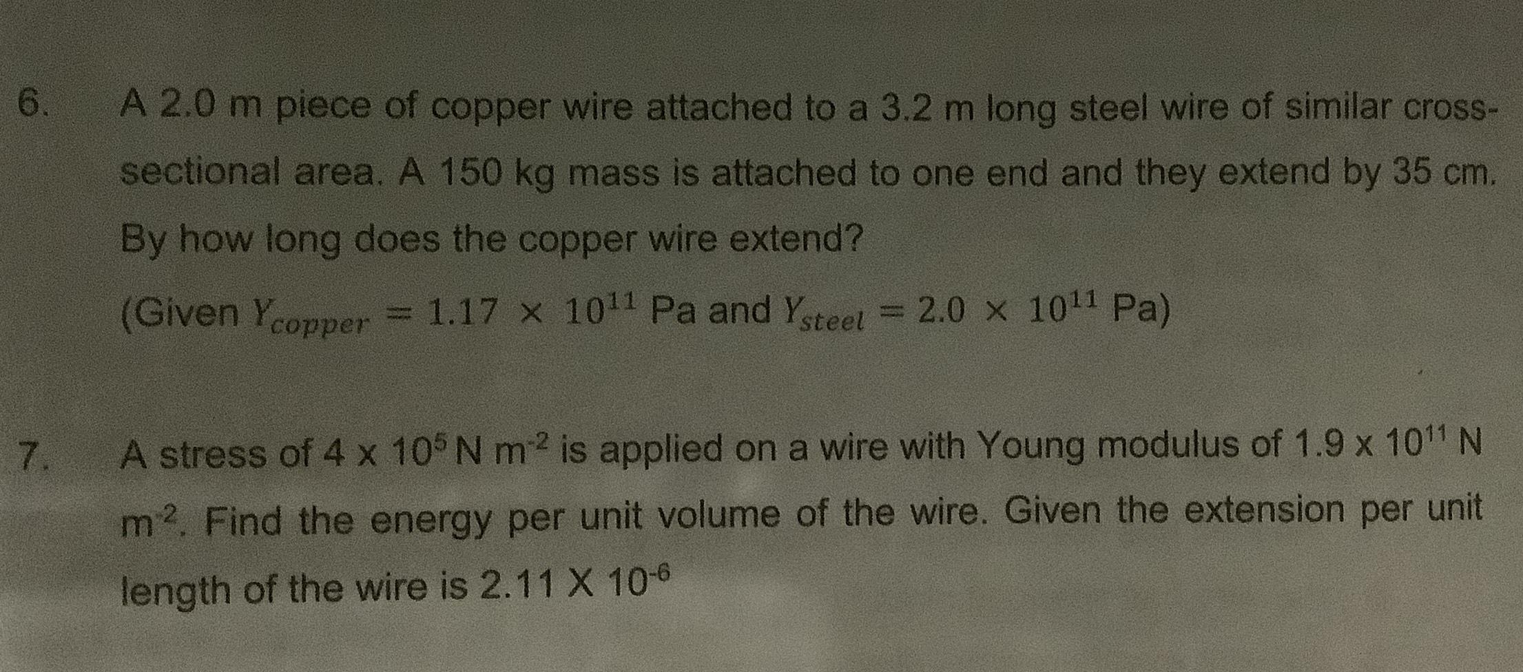 Solved A 2.0m ﻿piece of copper wire attached to a 3.2m ﻿long | Chegg.com