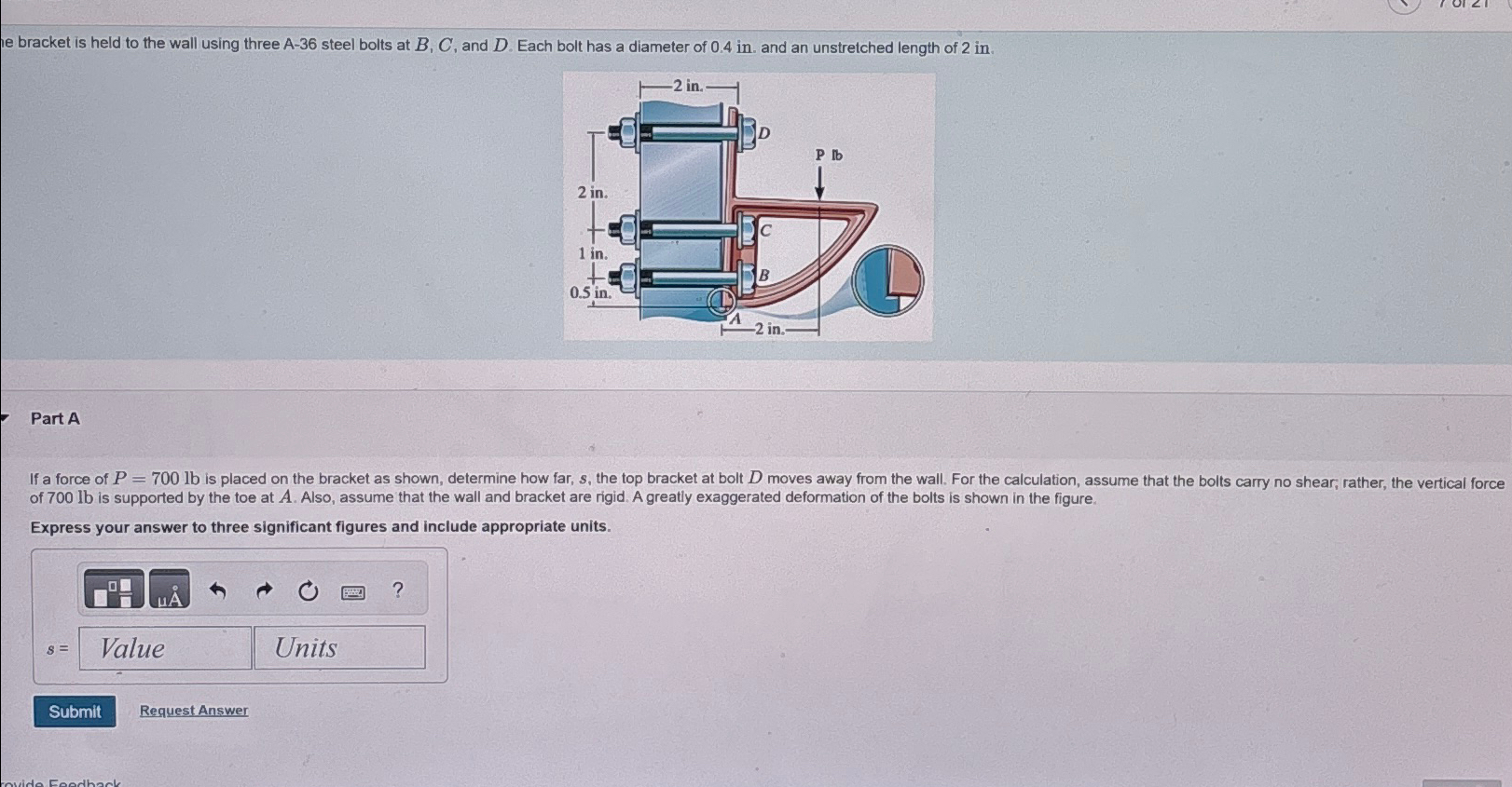 Solved te bracket is held to the wall using three A-36 | Chegg.com