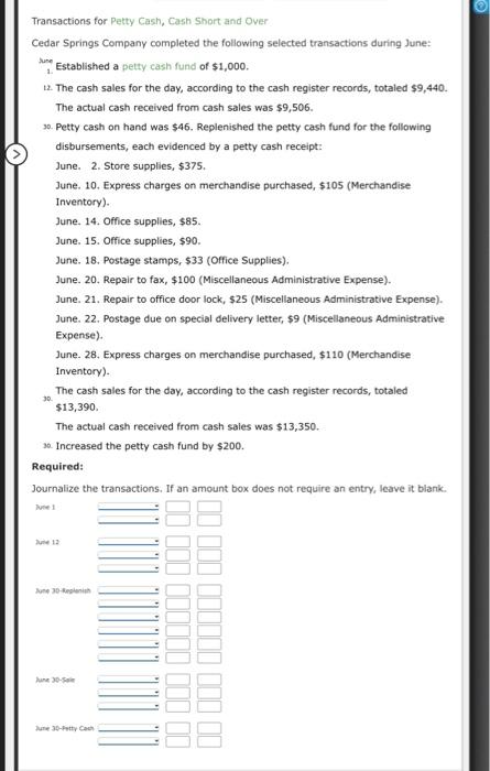 Solved Transactions for Petty Cash, Cash Short and Over | Chegg.com