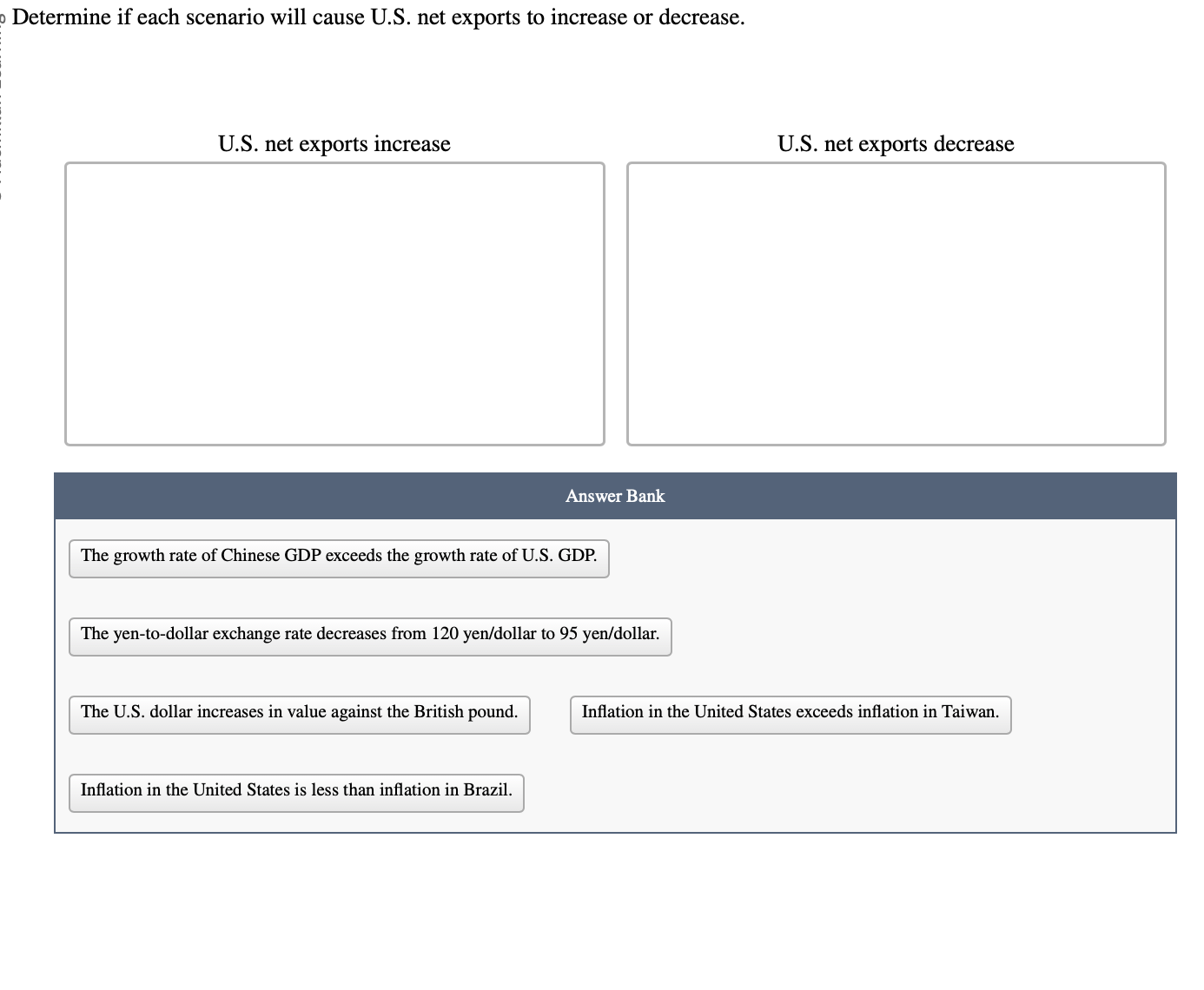 Solved Determine if each scenario will cause U.S. ﻿net | Chegg.com