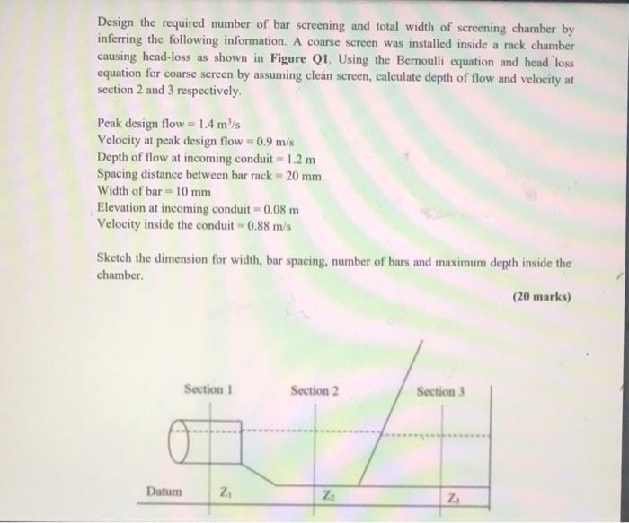 Solved Design the required number of bar screening and total | Chegg.com
