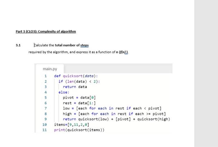 Solved Part 3 (CLO3): Complexity of algorithm 3.1 Calculate | Chegg.com