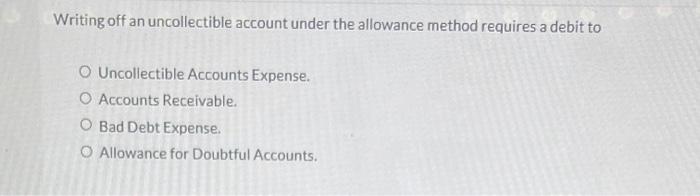 Solved Writing off an uncollectible account under the | Chegg.com