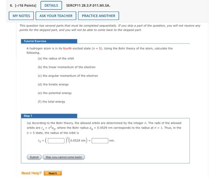 Solved 6. (-/16 Points) DETAILS SERCP11 28.3.P.011.MI.SA. MY | Chegg.com Solved 6. (-/16 Points) DETAILS SERCP11 28.3.P.011.MI.SA. MY | Chegg.com