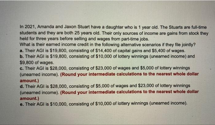 Solved In 2021, Amanda and Jaxon Stuart have a daughter who | Chegg.com
