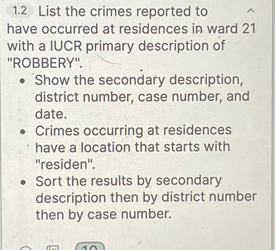 Solved 1.2 ﻿List the crimes reported to have occurred at | Chegg.com