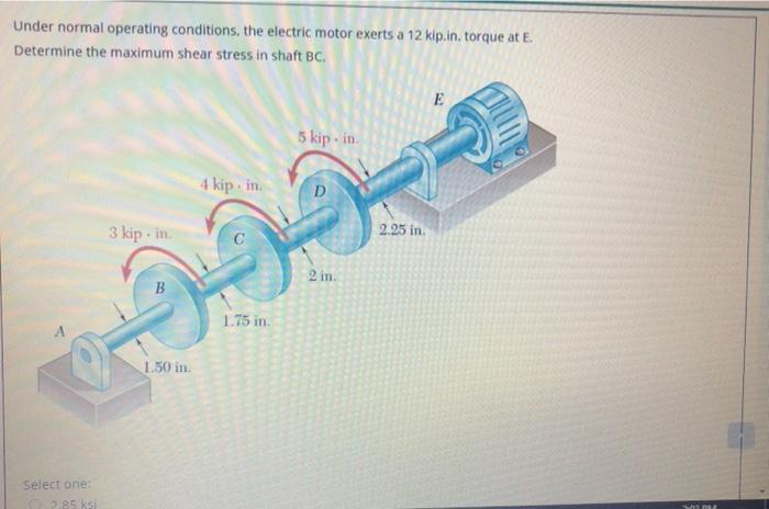 Solved Under normal operating conditions, the electric motor | Chegg.com
