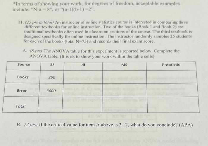 Solved "In terms of showing your work, for degrees of | Chegg.com