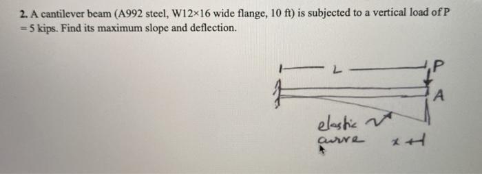 Solved 2. A cantilever beam (A992 steel, W12x16 wide flange, | Chegg.com