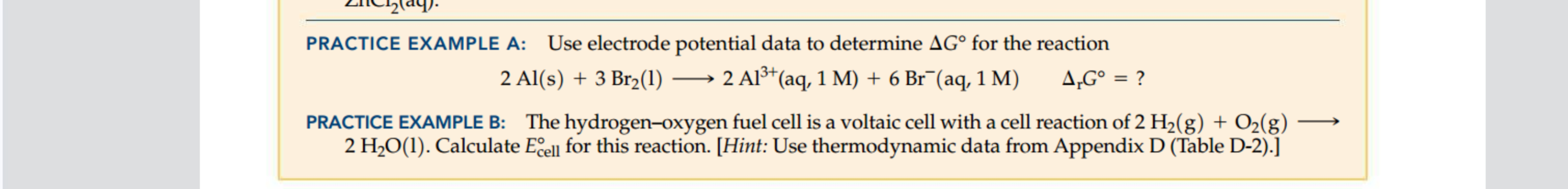 Solved PRACTICE EXAMPLE A: Use electrode potential data to | Chegg.com