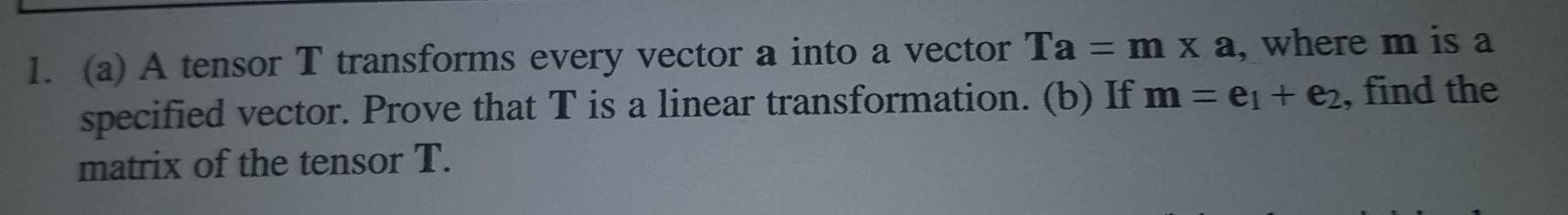 Solved 1. (a) A tensor T transforms every vector a into a | Chegg.com