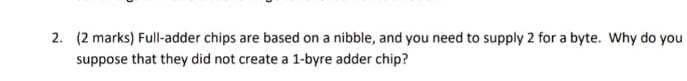 Solved 2. (2 marks) Full-adder chips are based on a nibble, | Chegg.com