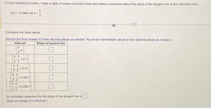 Solved For The Following Function Make A Table Of Slopes Of