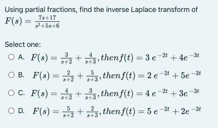 Solved Using partial fractions, find the inverse Laplace | Chegg.com