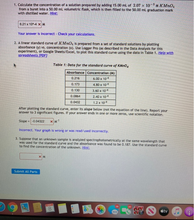 Solved 1. Calculate the concentration of a solution prepared | Chegg.com