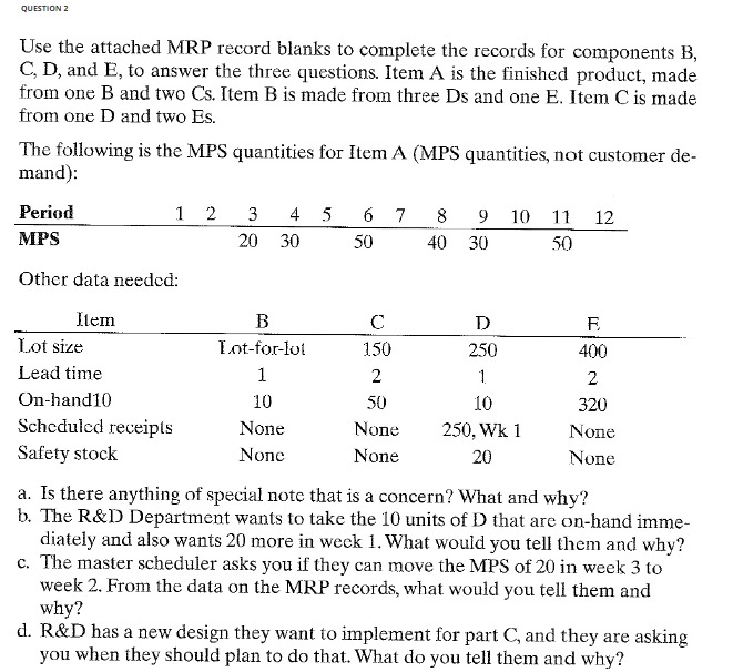 Solved Use the attached MRP record blanks to complete the | Chegg.com