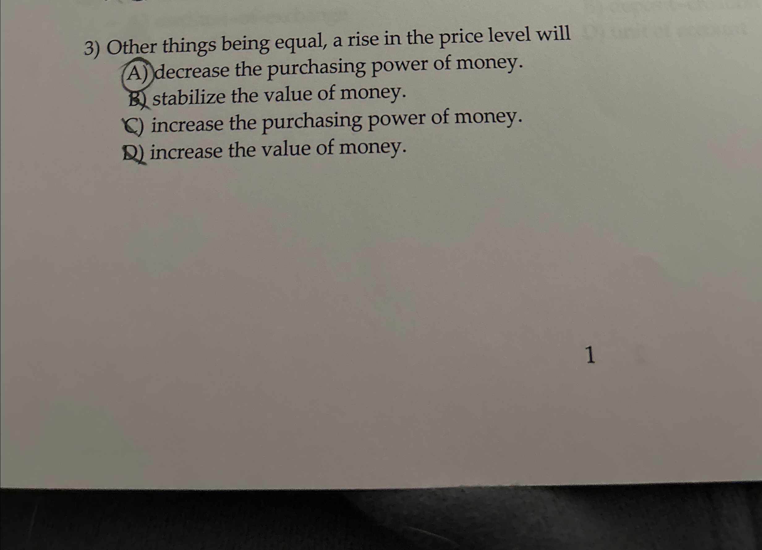 Solved Other things being equal, a rise in the price level | Chegg.com