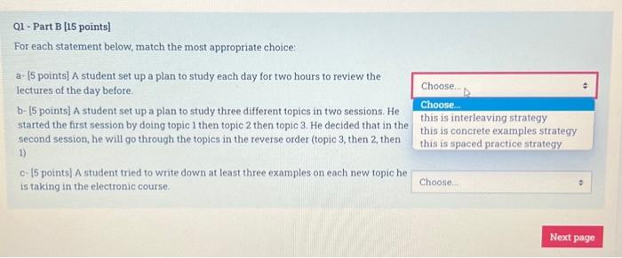 Solved Q1 - Part B [15 points] For each statement below, | Chegg.com