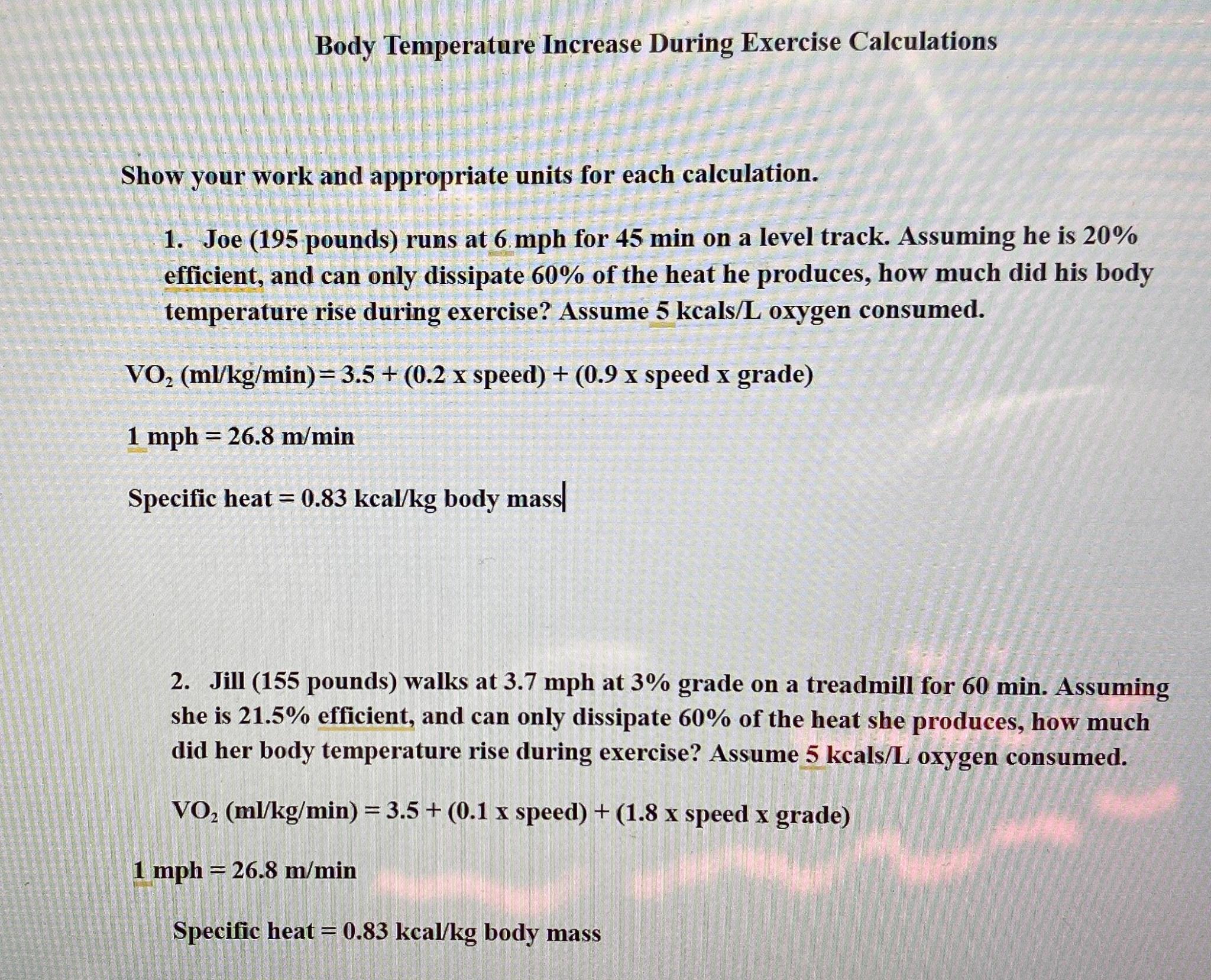 Solved Body Temperature Increase During Exercise | Chegg.com