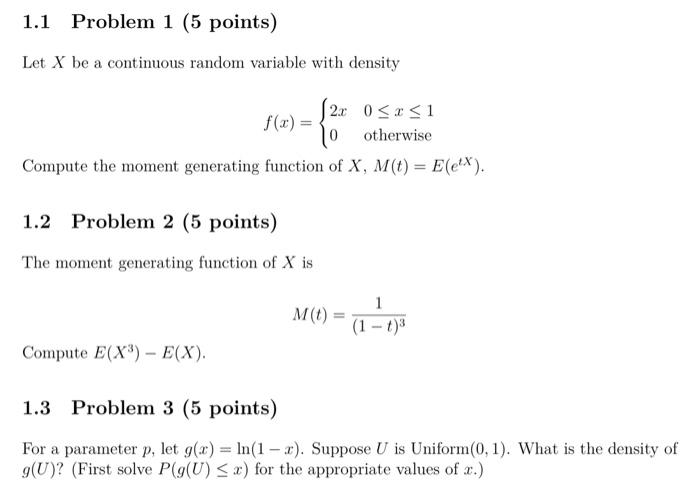 Solved 11 Problem 1 5 Points Let X Be A Continuous Random 9827