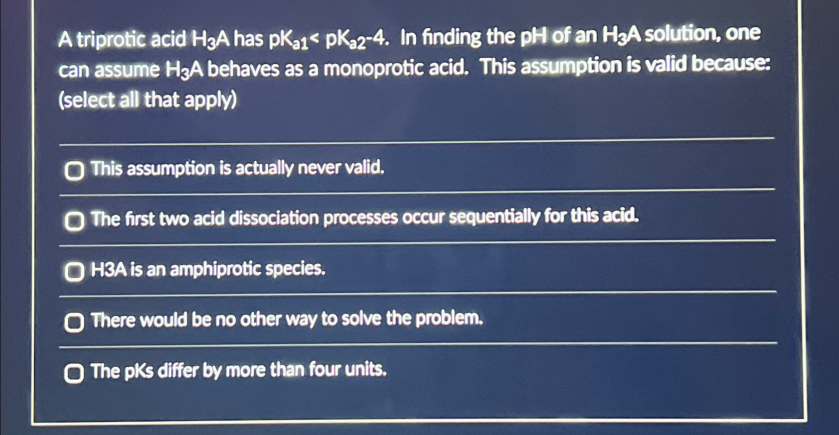 Solved A triprotic acid H3A has pHH3AH3ApKa1. In ﻿finding | Chegg.com