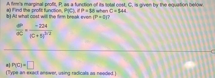 Solved A firm's marginal profit, P, as a function of its | Chegg.com