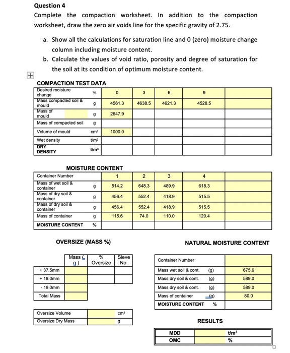 Solved Question 4 Complete the compaction worksheet. In | Chegg.com