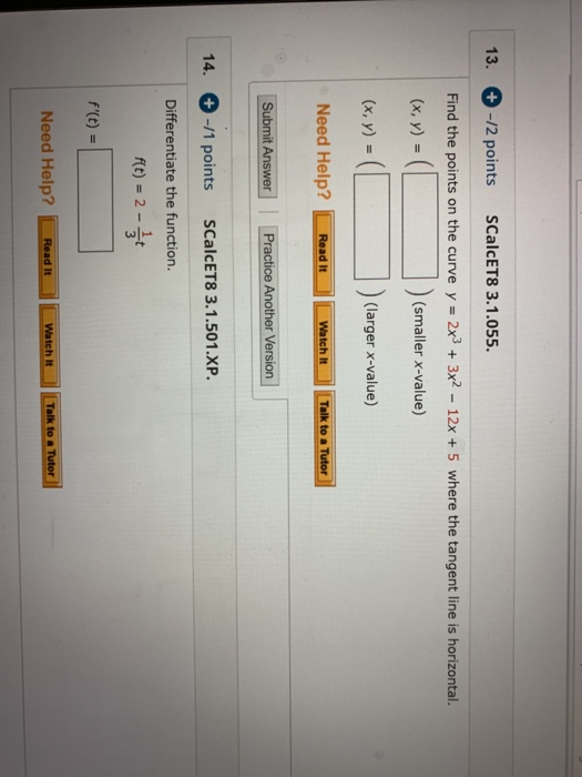 Solved 13. + -/2 points SCalcET8 3.1.055. Find the points on | Chegg.com Solved 13. + -/2 points SCalcET8 3.1.055. Find the points on | Chegg.com