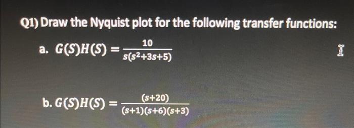 Solved Q1) Draw the Nyquist plot for the following transfer | Chegg.com