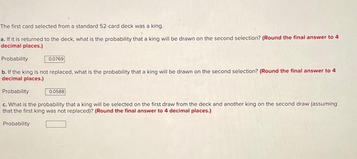 Solved The first card selected from a standard 52-card deck | Chegg.com