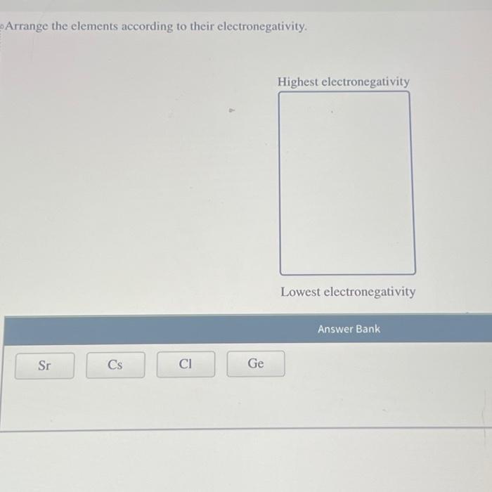 Solved Arrange the elements according to their | Chegg.com