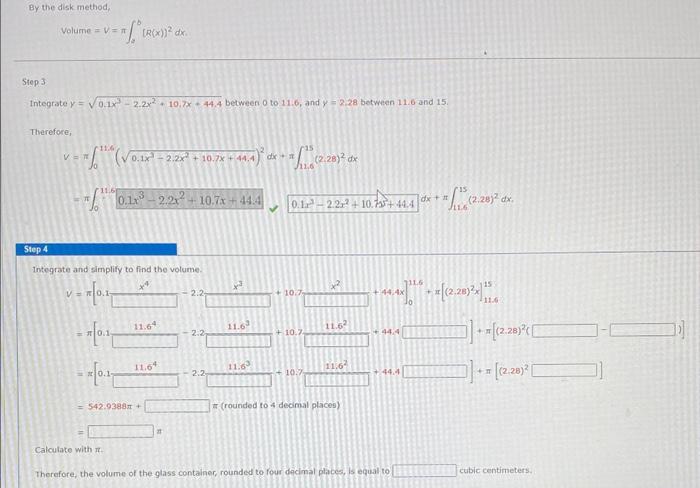Solved By the disk method. Volume =V=π∫0b[R(x))2dx Step3 | Chegg.com