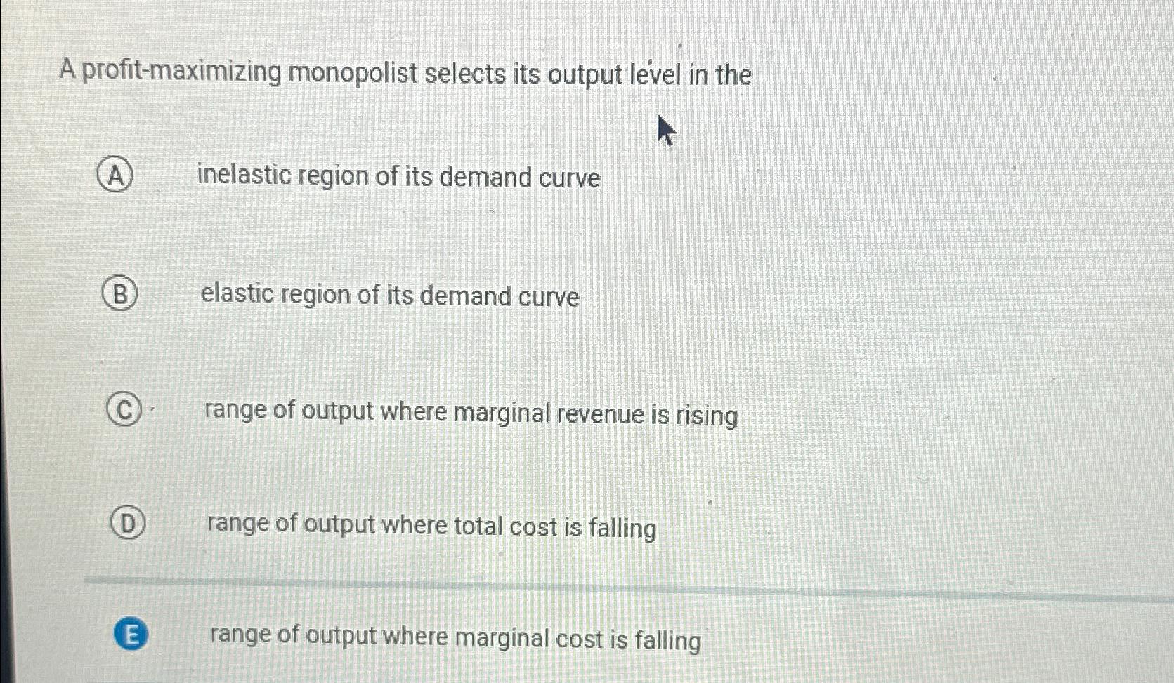 Solved A profit-maximizing monopolist selects its output | Chegg.com