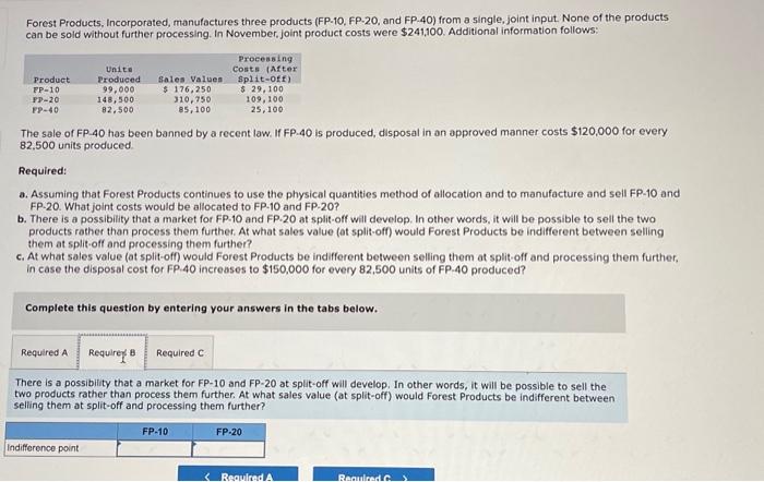 Solved Forest Products, Incorporated, manufactures three | Chegg.com