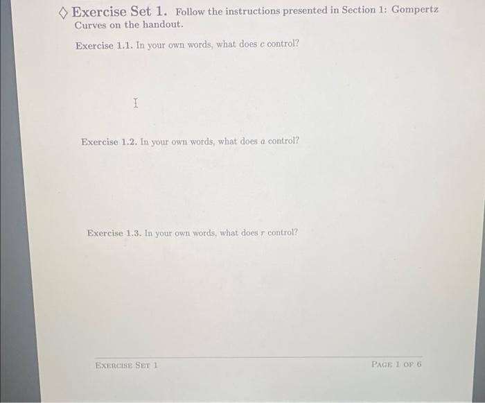Exercise Set 1. Follow the instructions presented in | Chegg.com