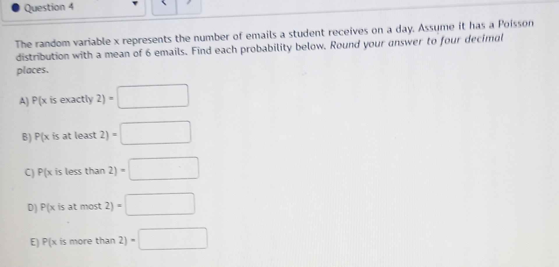 Solved The random variable x represents the number of emails | Chegg.com