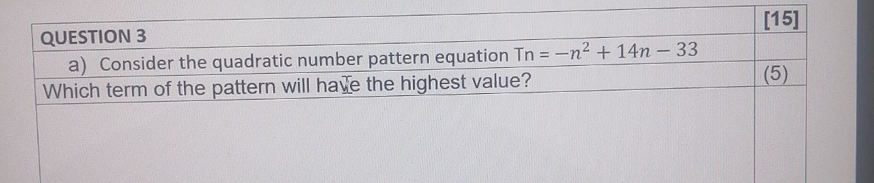 Solved QUESTION 3a) ﻿Consider the quadratic number pattern | Chegg.com