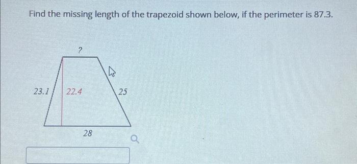 Solved Find the missing length of the trapezoid shown below, | Chegg.com