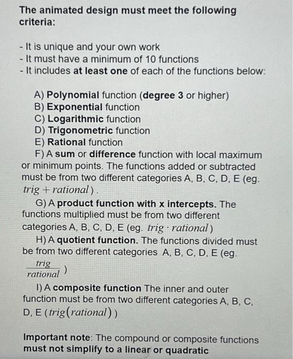 Solved The animated design must meet the following criteria: | Chegg.com