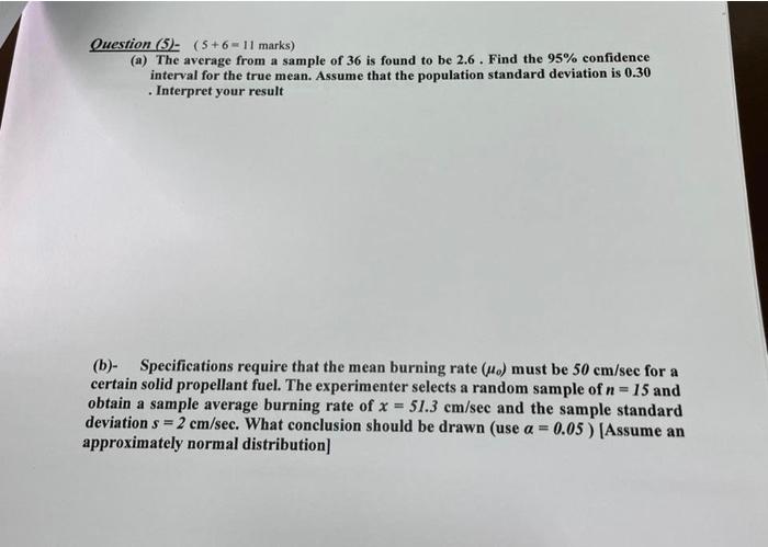 Solved Question (5). (5+6=11 marks ) (a) The average from a | Chegg.com
