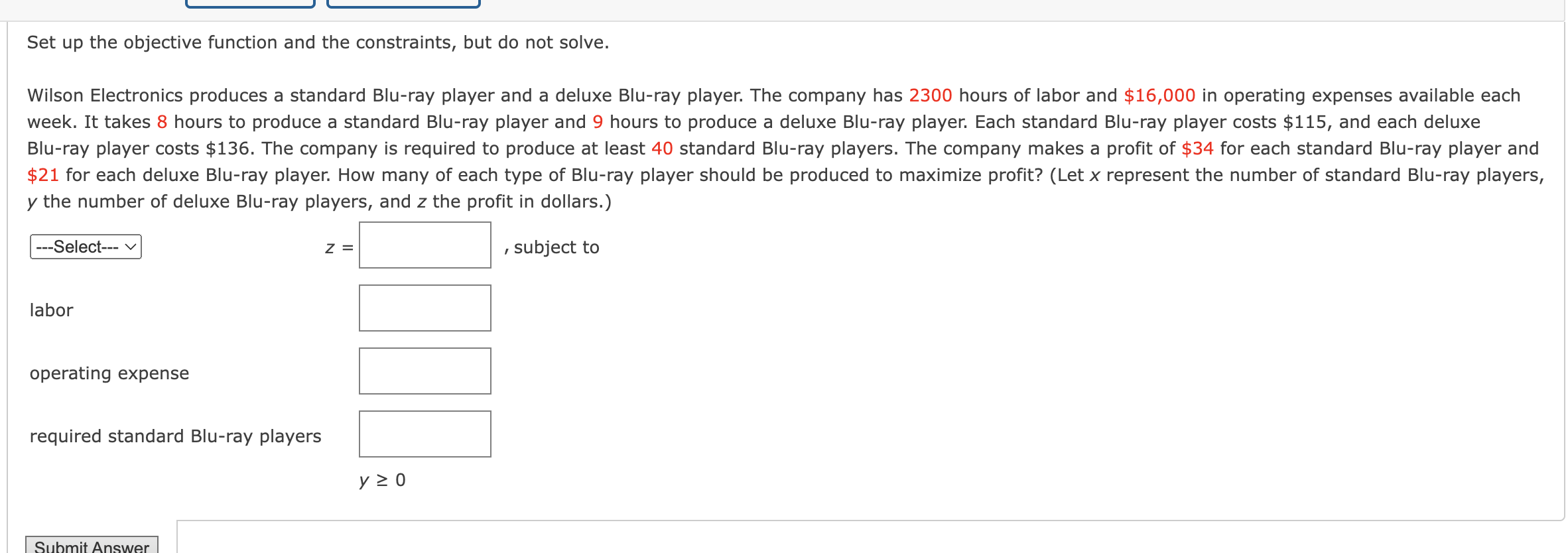 Solved Set up the objective function and the constraints, | Chegg.com