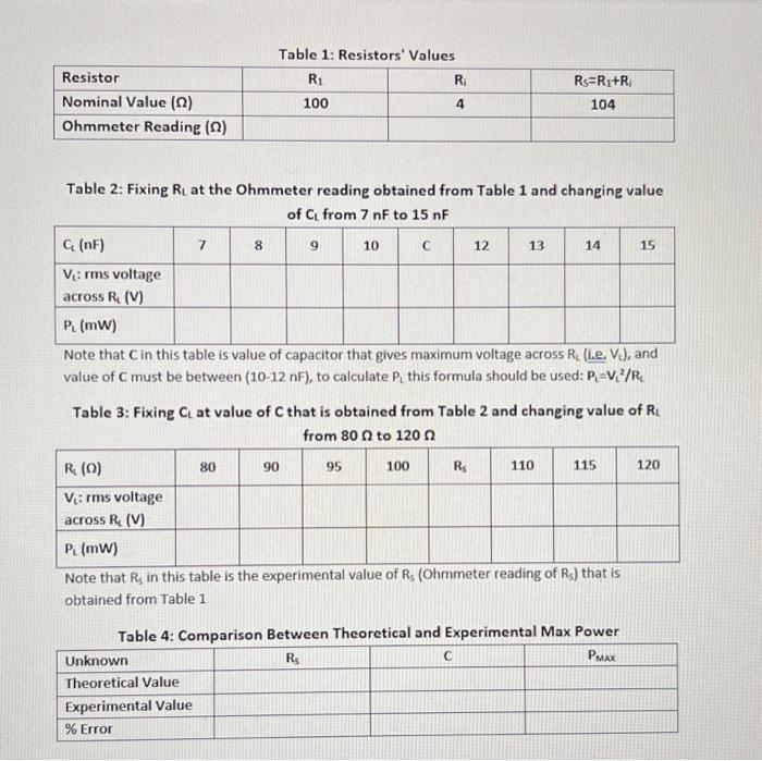 Solved Resistor Table 1: Resistors' Values Ri Ri 100 4 | Chegg.com