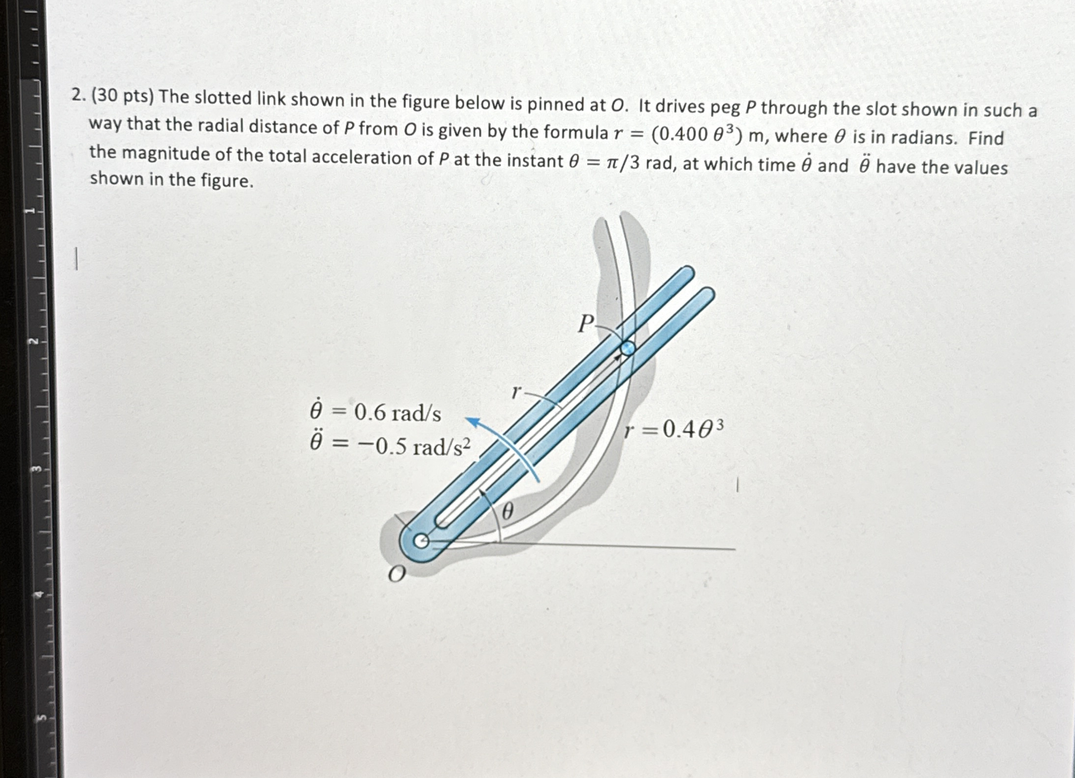 Solved ( 30 ﻿pts ) ﻿The slotted link shown in the figure | Chegg.com