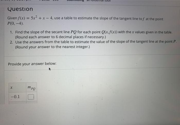 Solved al Question Given f(x) = 5x2 + x - 4, use a table to | Chegg.com