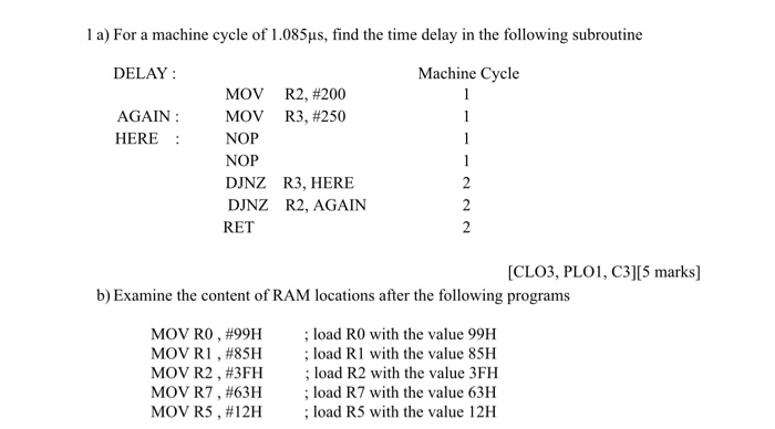 Solved 1 a) For a machine cycle of 1.085us, find the time | Chegg.com