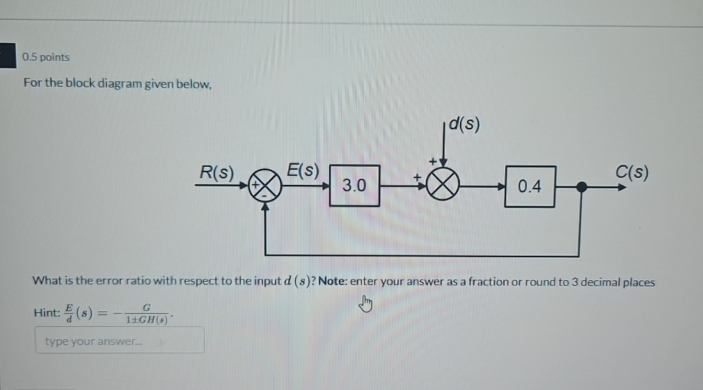Solved 0.5 ﻿pointsFor the block diagram given below,What is | Chegg.com