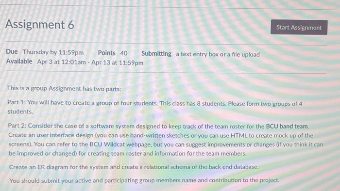 Solved This is a group Assignment has two parts: Part 1: You | Chegg.com