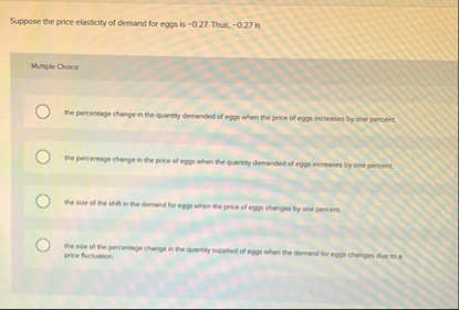 Solved Suppose the price elasticity of demand for eggs is | Chegg.com