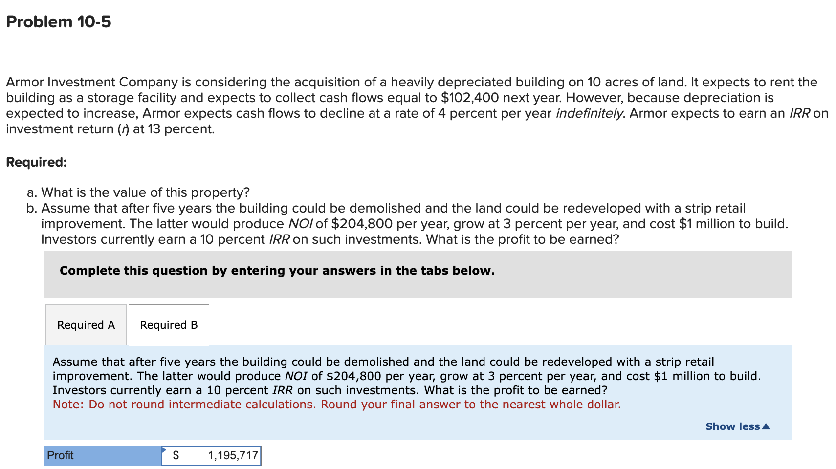 Solved Problem 10-5Armor Investment Company is considering | Chegg.com