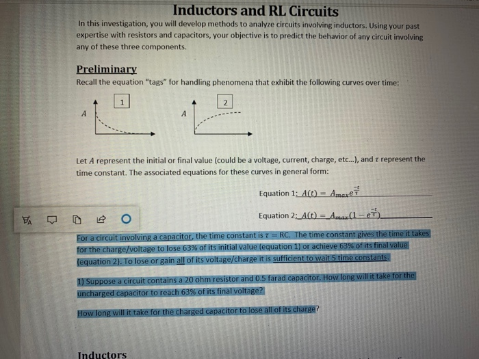 Solved Inductors and RL Circuits In this investigation, you | Chegg.com